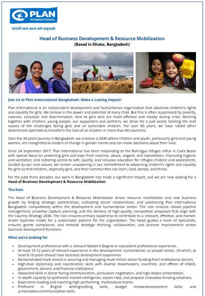 Plan International Bangladesh Job Circular 2025